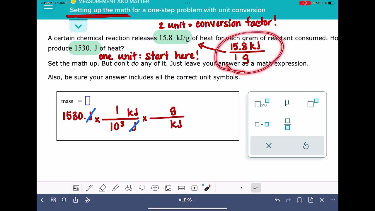 ALEKS: Setting up the math for a one-step problem with unit conversion