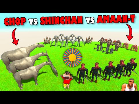 SHINCHAN vs CHOP vs AMAAN-T but with LUCKY SPIN BATTLES in Animal Revolt Battle Simulator
