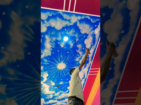 3D spray painting sky blue ceiling#shortvideo #wallpaint #painting #3d