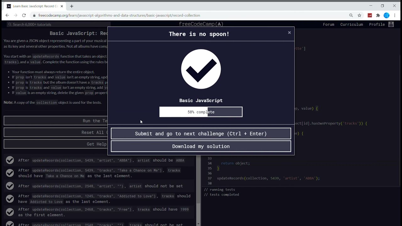 Basic Javascript (93/111) | Record Collection | freeCodeCamp