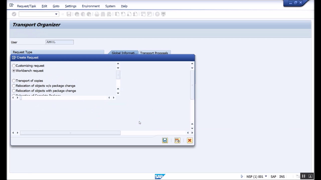 How to create transport request in SAP