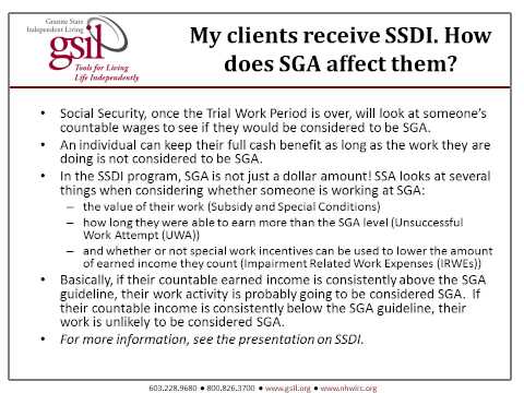 Disability Benefits Info for NH Employment Professionals #7: Substantial Gainful Activity (SGA)