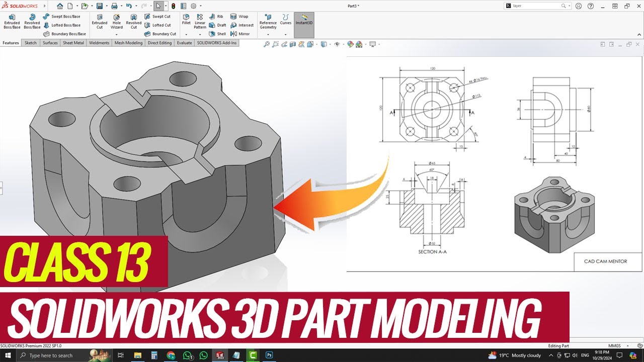 Learn Solidworks 3D Modeling from 2d drawing |  Solidworks Tutorials