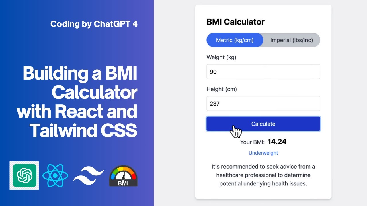 Raw Coding Journey: Building a BMI Calculator with React, Tailwind CSS, and ChatGPT's Assistance