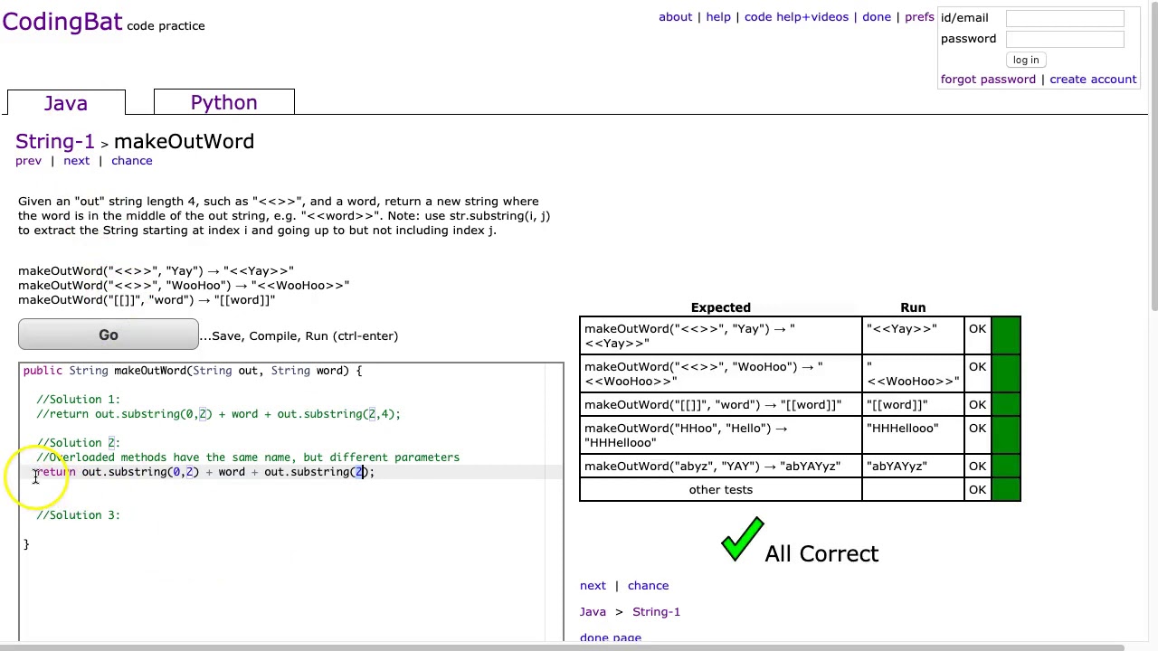 Codingbat - makeOutWord (Java)