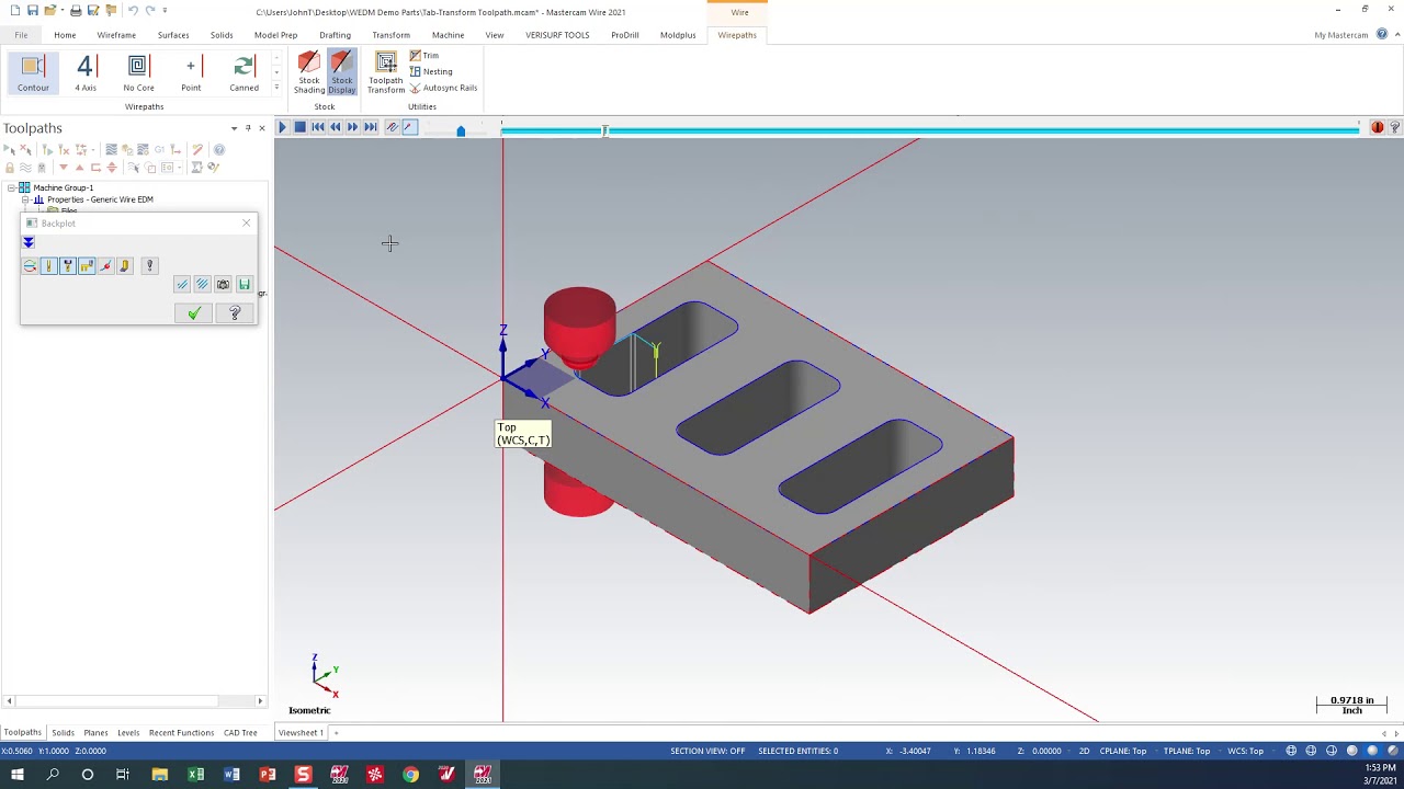 WEDM Tab and Transform Toolpath