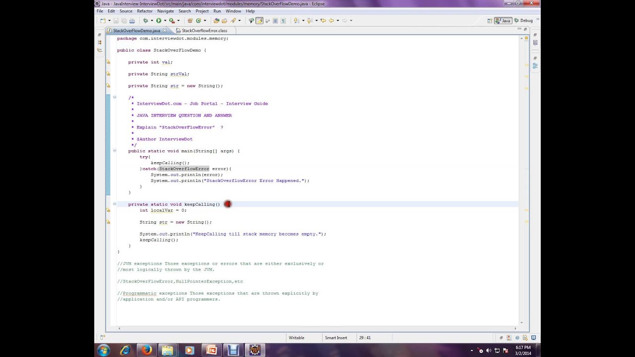 What is StackOverFlowError Interview