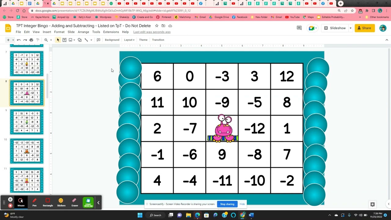 Integer Bingo - Addition and Subtraction