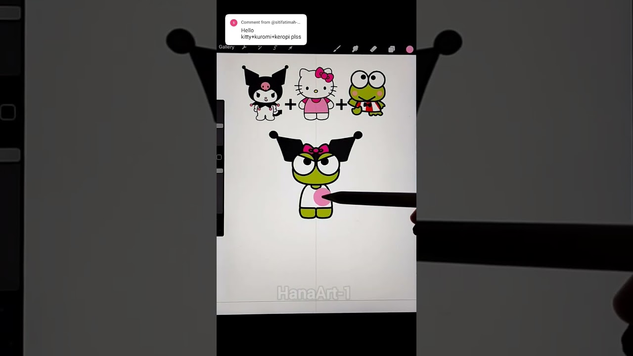 Kuromi + Hello kitty + Keroppi 💚 #kuromi #hellokitty #keroppi  #sanrio #cute #drawing #kawaii