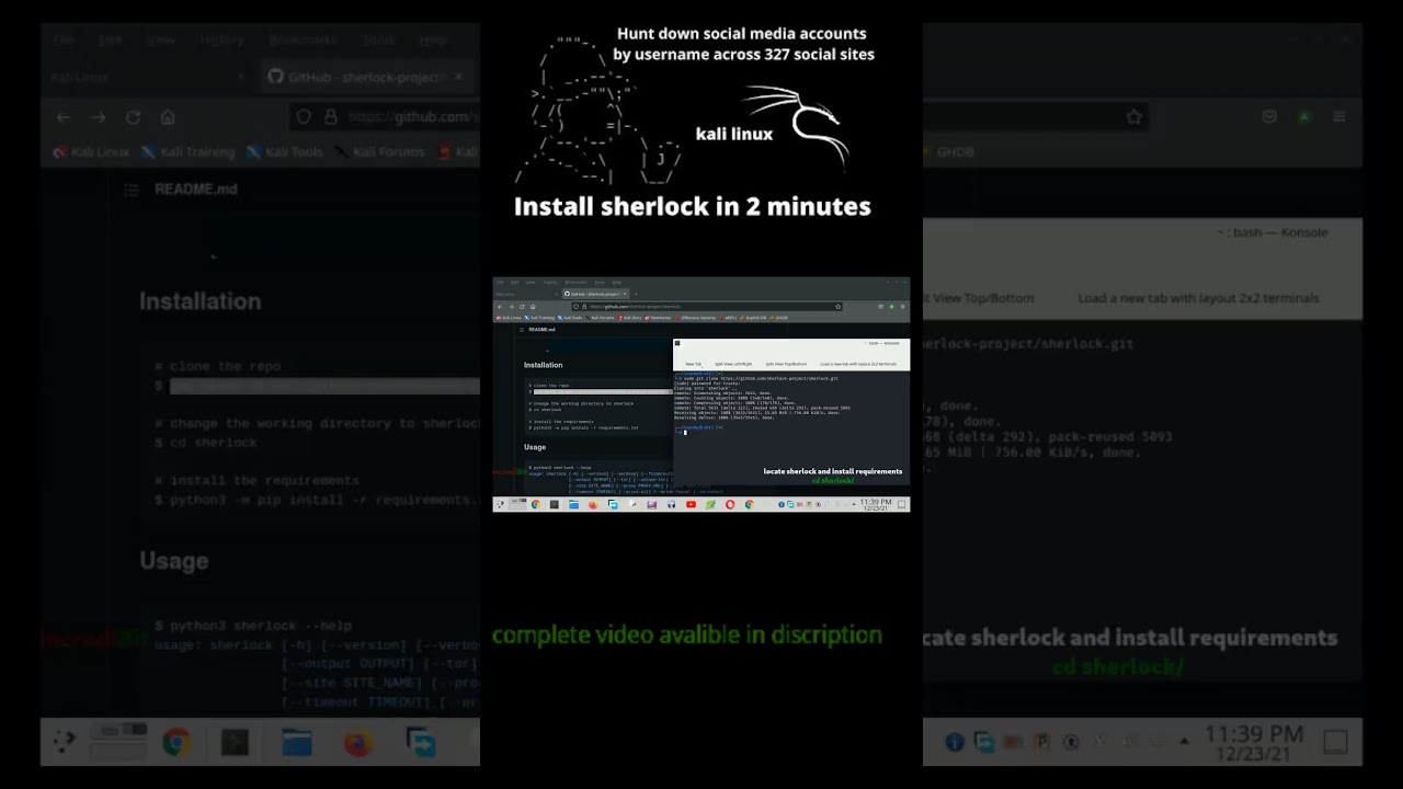 sherlock github #kalilinux #coding #github  #linuxdistribution #python