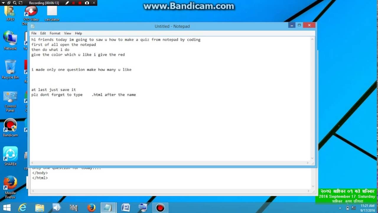 How To Make Quiz Using HTML - Notepad