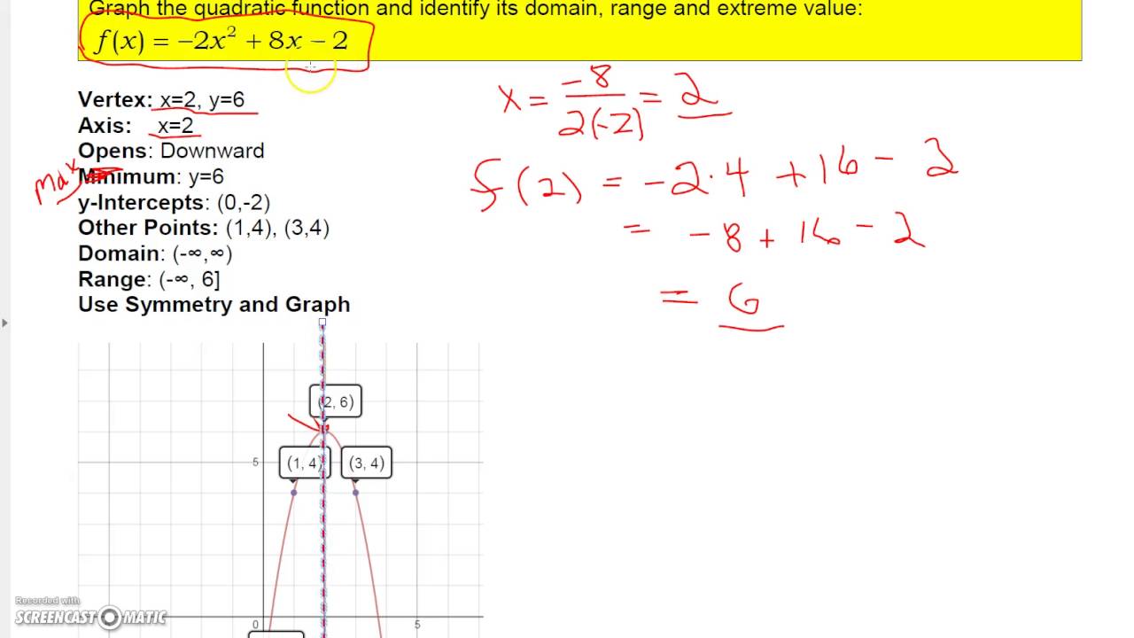 CollegeAlgebra 2 -6 -3 Quadratic Functions Part 3 Graphing a Quadratic Function By Hand