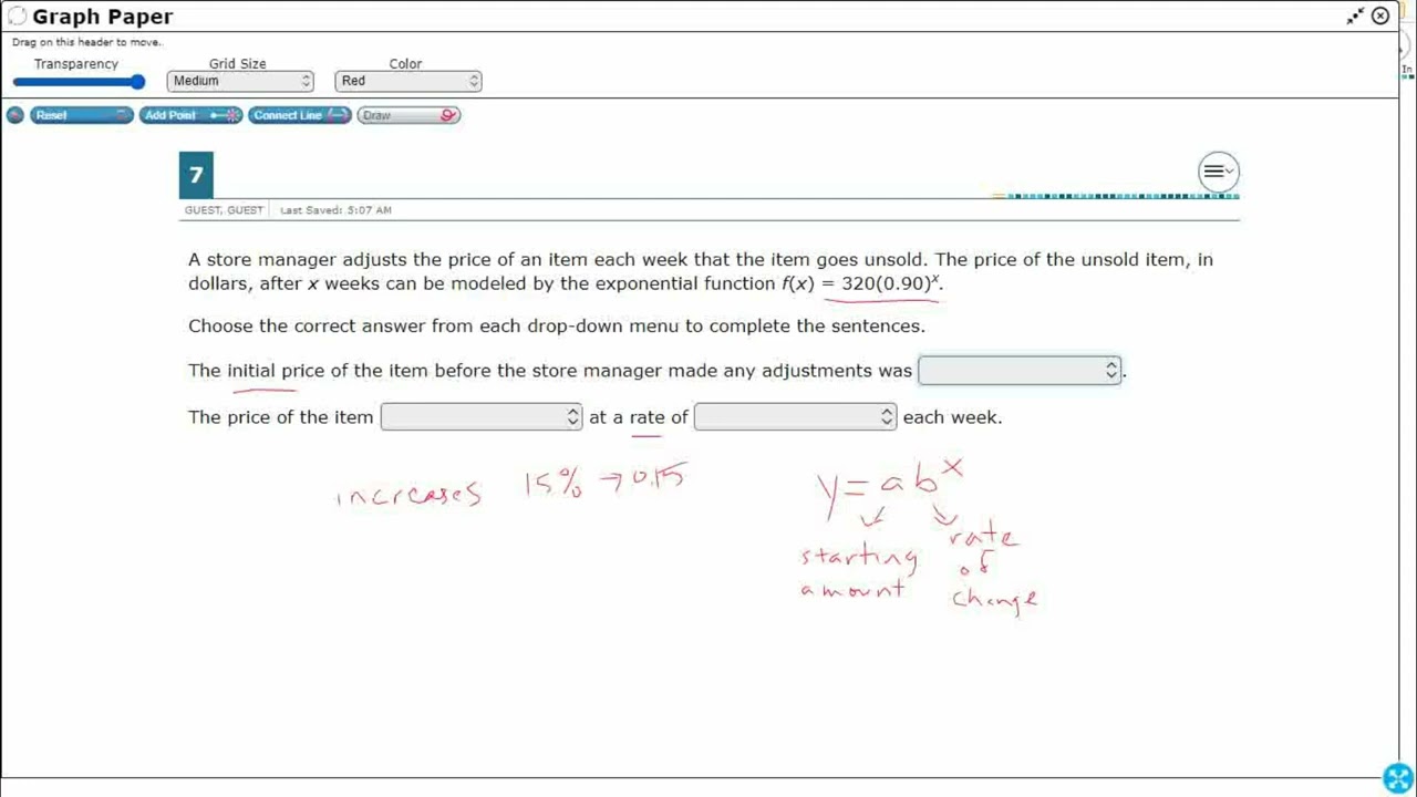 Algebra 1 STAAR Practice Interpreting Exponential Functions (A.9B - #5)