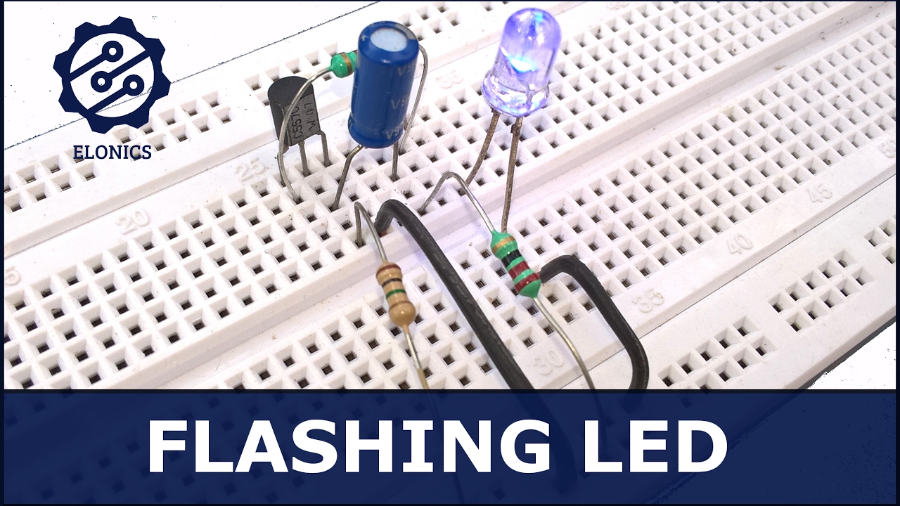 Flashing LED circuit using transistors on Breadboard - Basic Electronics Projects