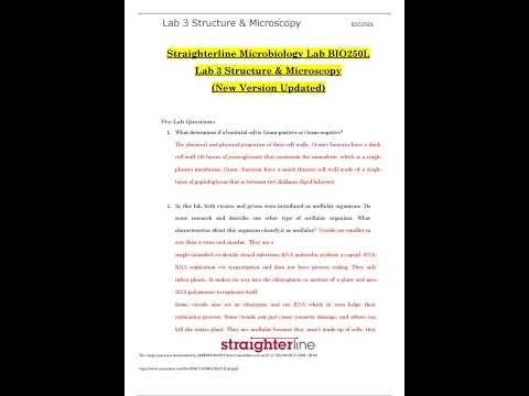 Straighterline Microbiology BIO250L Lab 3 Structure & Microscopy Questions and Answers 2024 2025 N