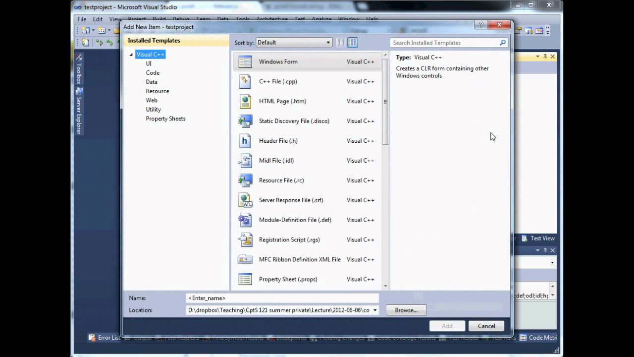 Creating a new C project using Visual Studio 2010