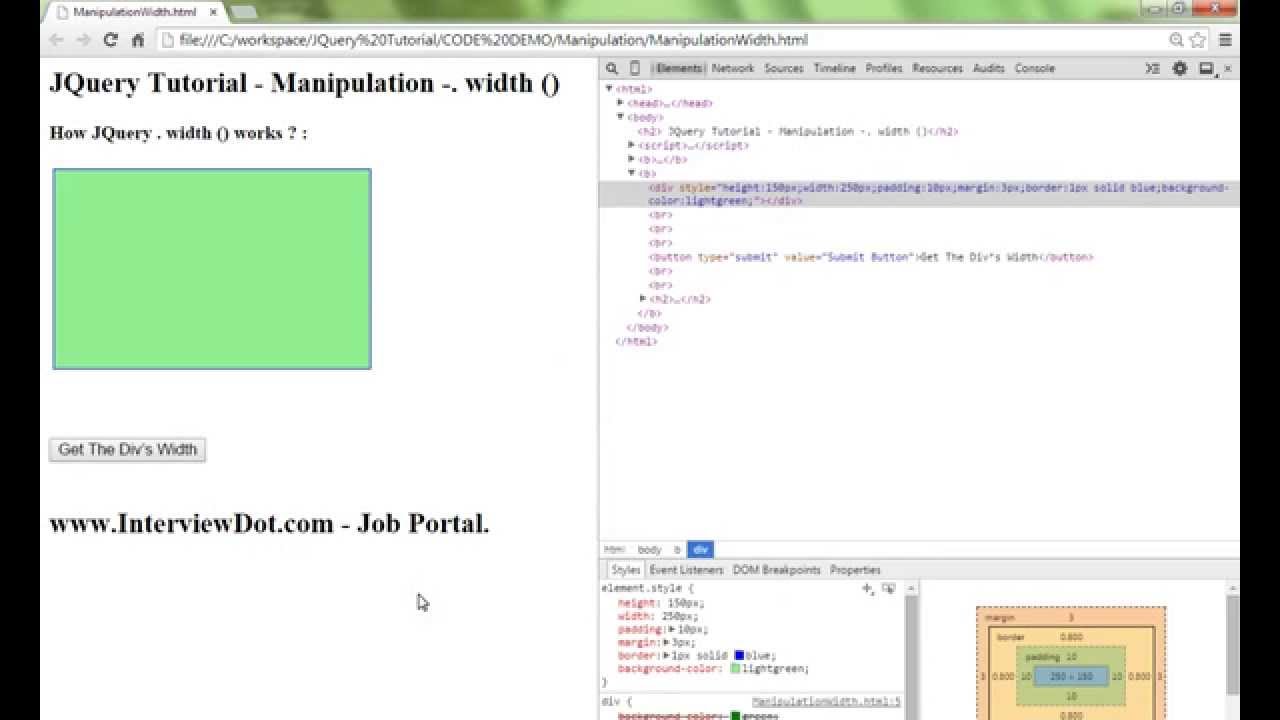 WIDTH METHOD IN JQUERY DEMO
