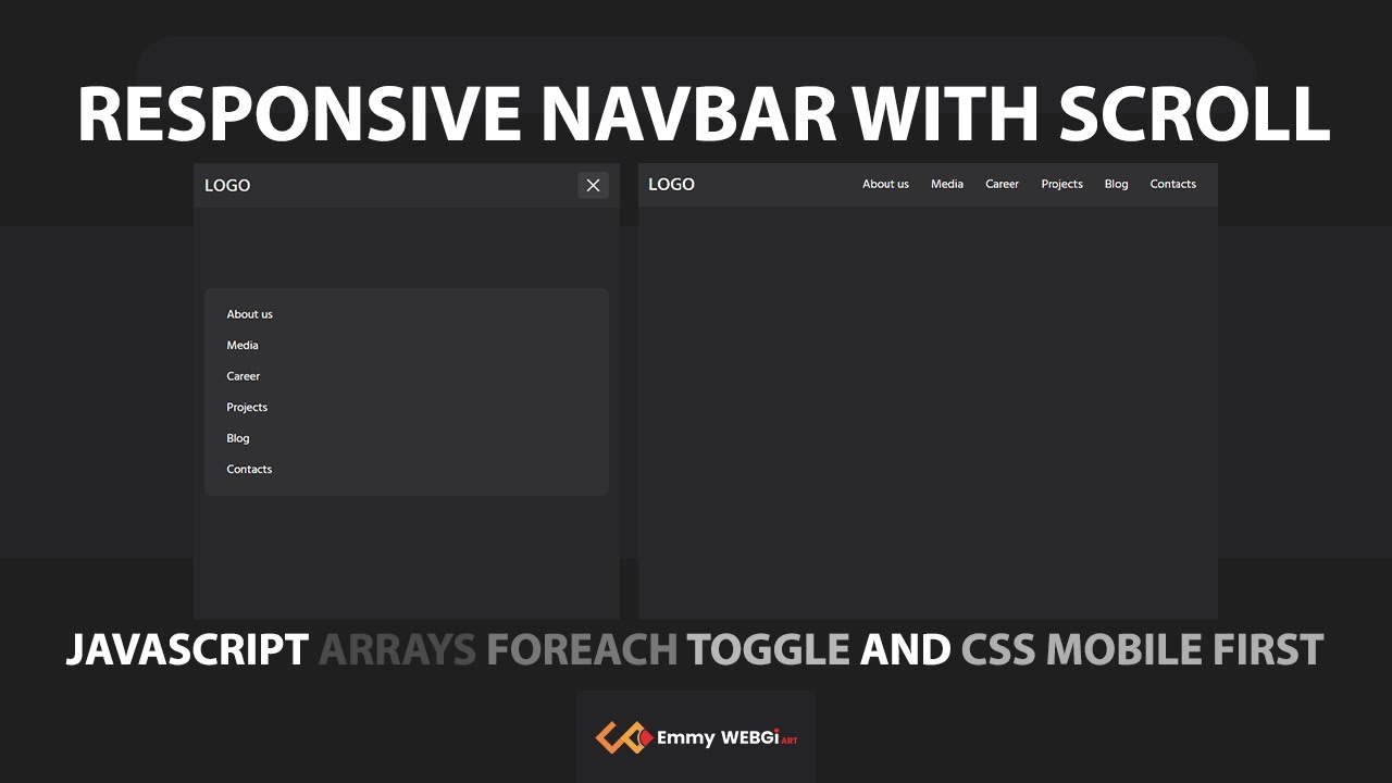 Responsive navbar with scroll using HTML, Vanilla Javascript and CSS Mobile First
