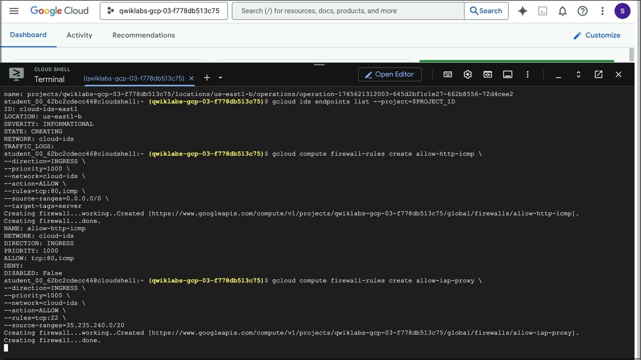 Security in Google Cloud v3.0 Lab 3: Getting Started with Cloud IDS