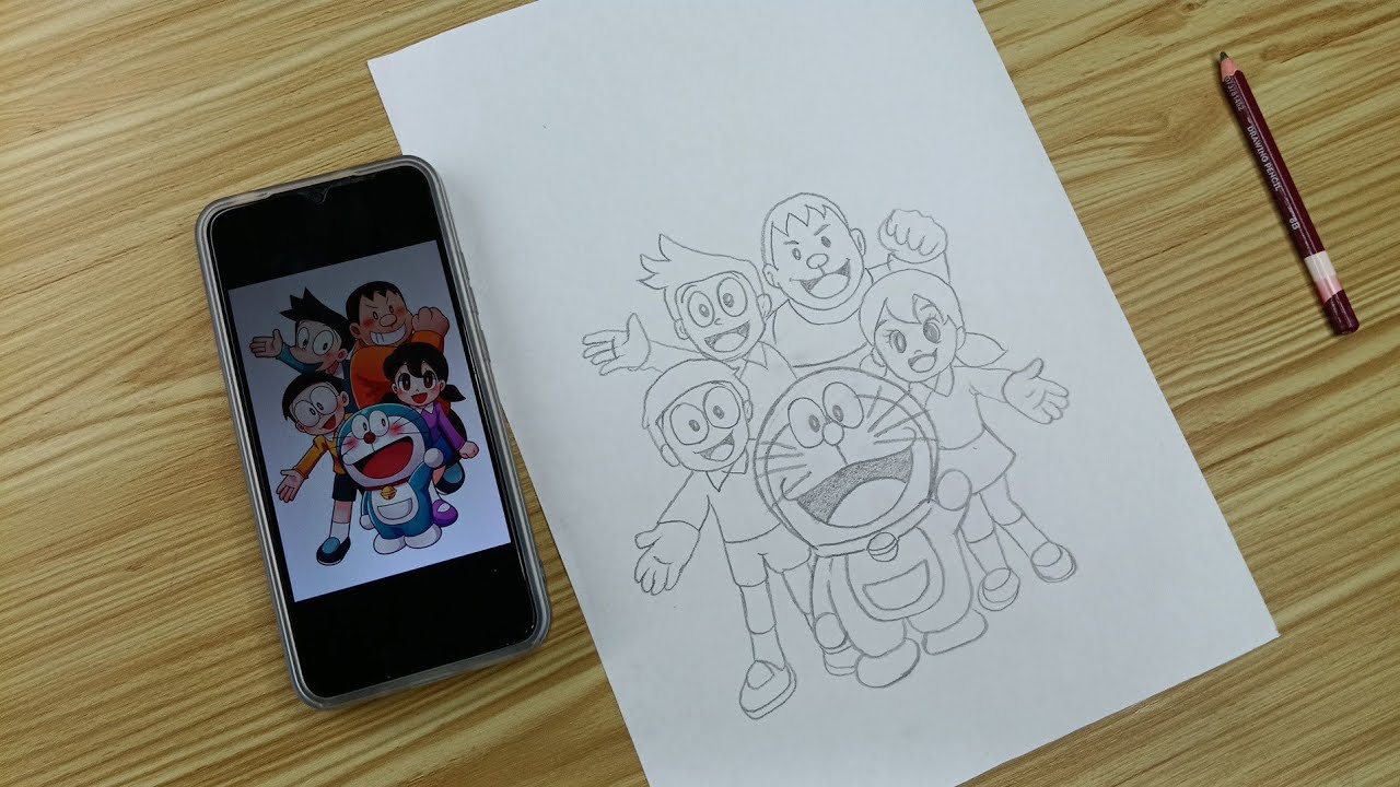 How to draw Doraemon and his friends || Doraemon and his friends pencil drawing easy