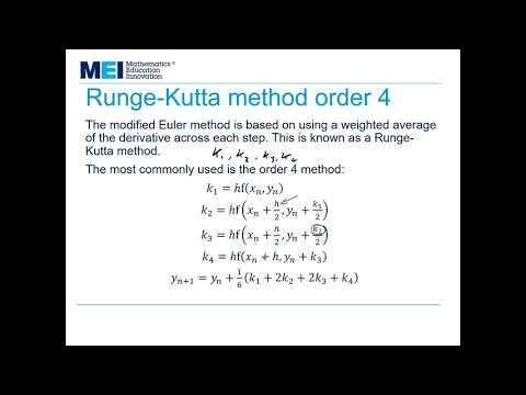 MEI FPT: Differential Equations 3 - Numerical solutions: Runge-Kutta method order 4