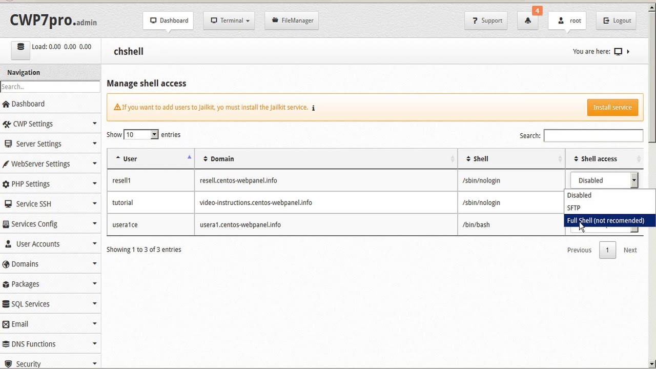 CWP - Admin Panel: Shell Manager tutorial