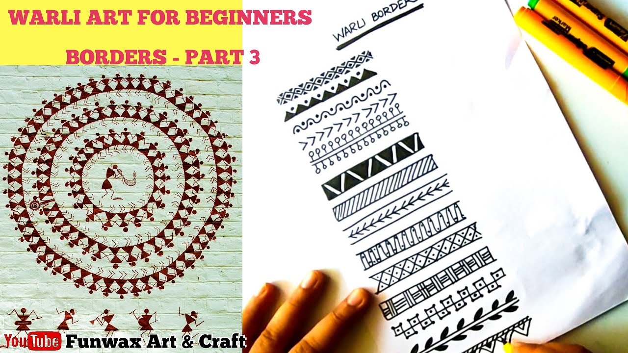 Warli art for beginners Part 3 | Basic borders 1 in Warli painting | Tribal art tutorial