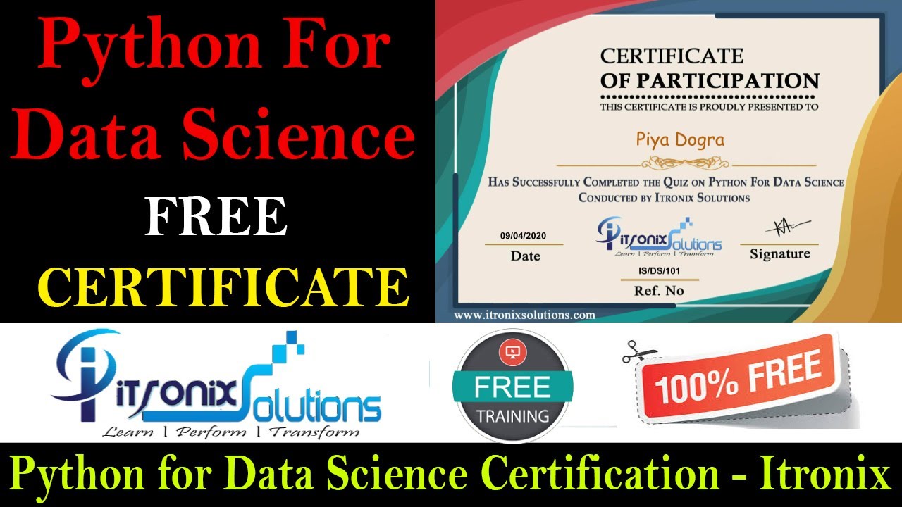 Python For Data Science Quiz Certification - #Python #DataScience - Itronix Solutions Certificate