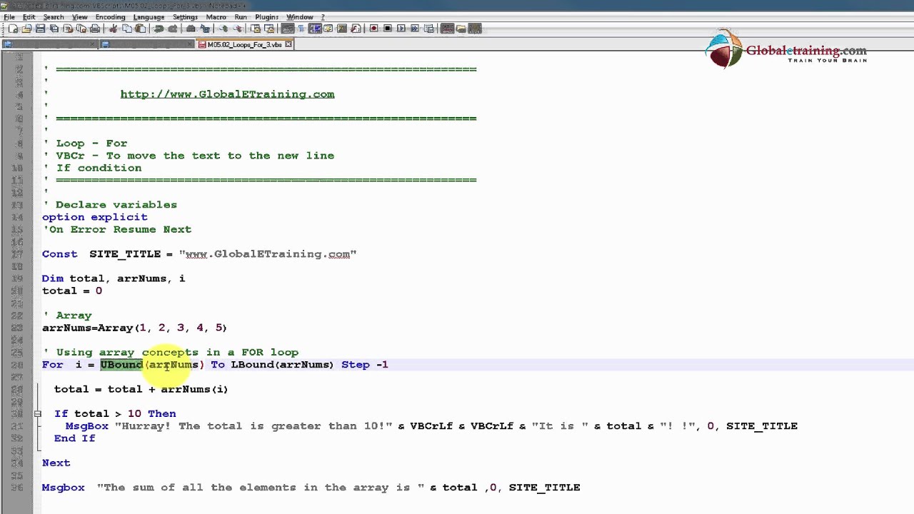 VB Scripting - Loops using FOR