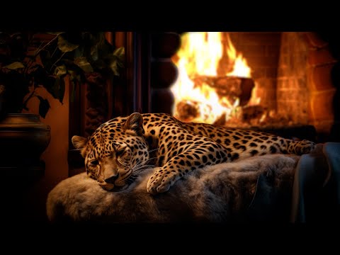 Relax and Fall Asleep to the Purring of a Leopard near the Fireplace 🔥 Purring Cat Cozy Ambience