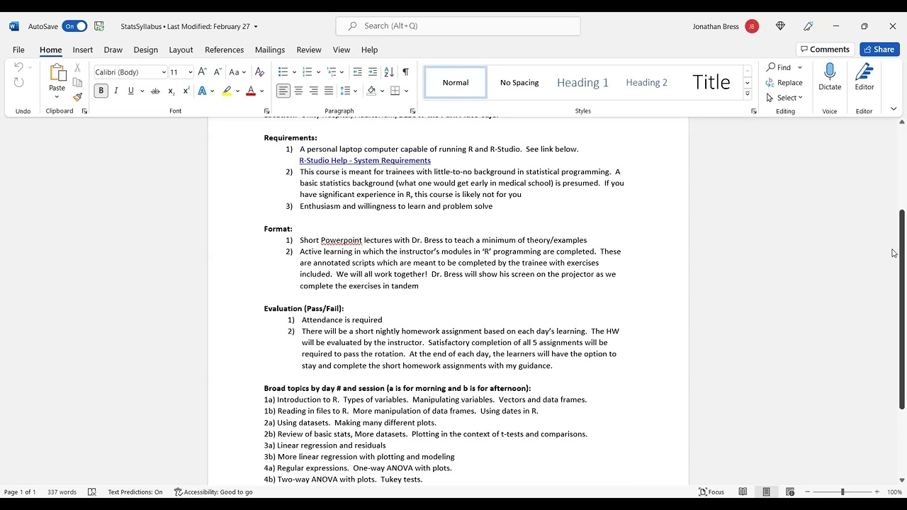 Introduction to Statistical Programming Description