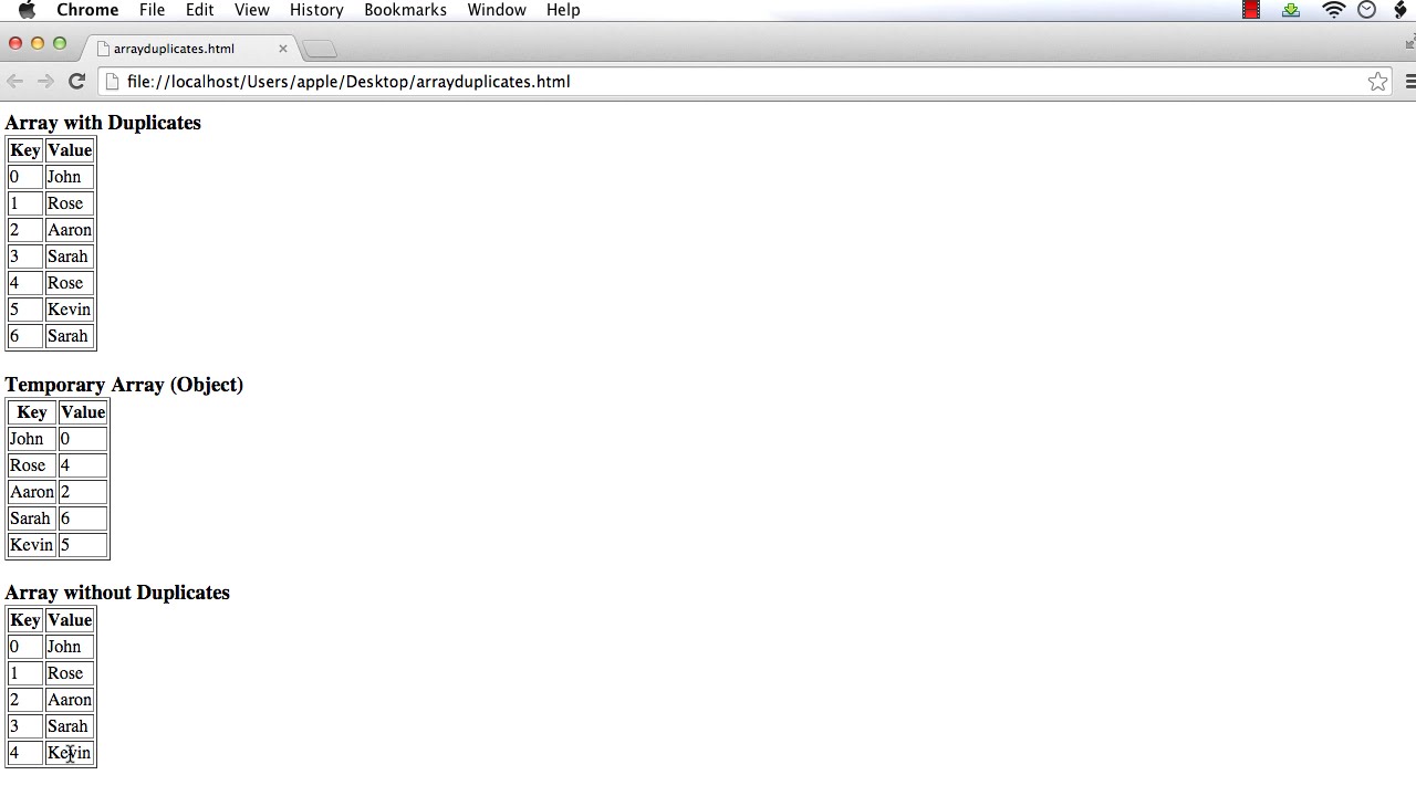 JavaScript: Remove Duplicates from an Array using Magical JavaScript Objects (Key/Value Pairs)