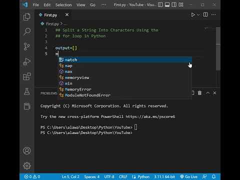 01 Split a String Into Characters Using the for Loop in Python