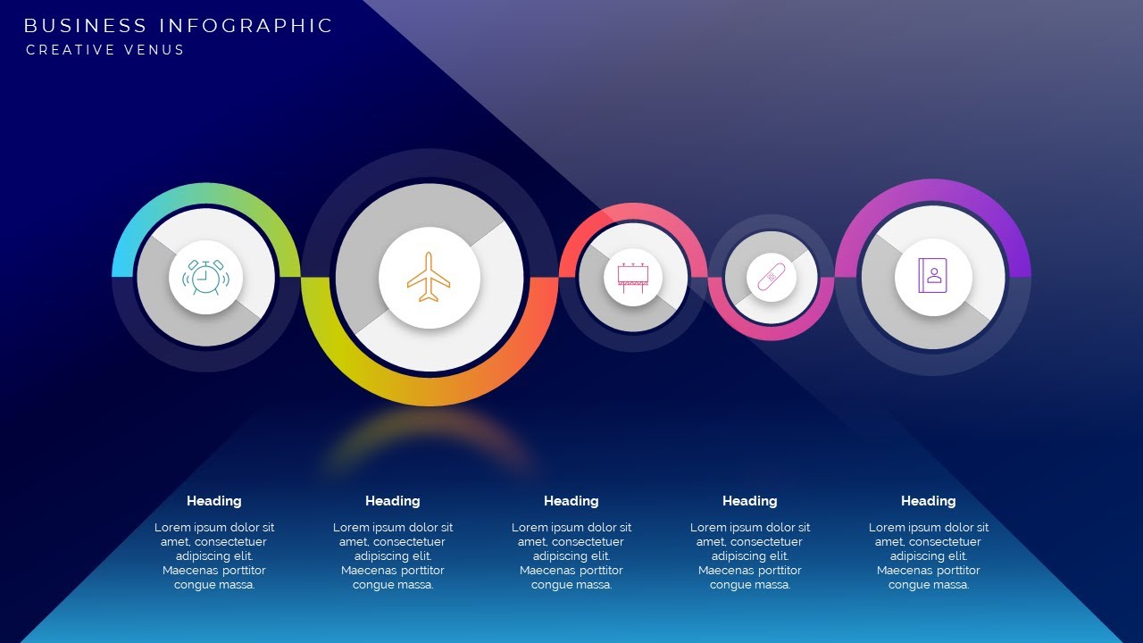 PowerPoint Class | 5 Steps Circular Business Infographic Presentation Design in Microsoft Office365