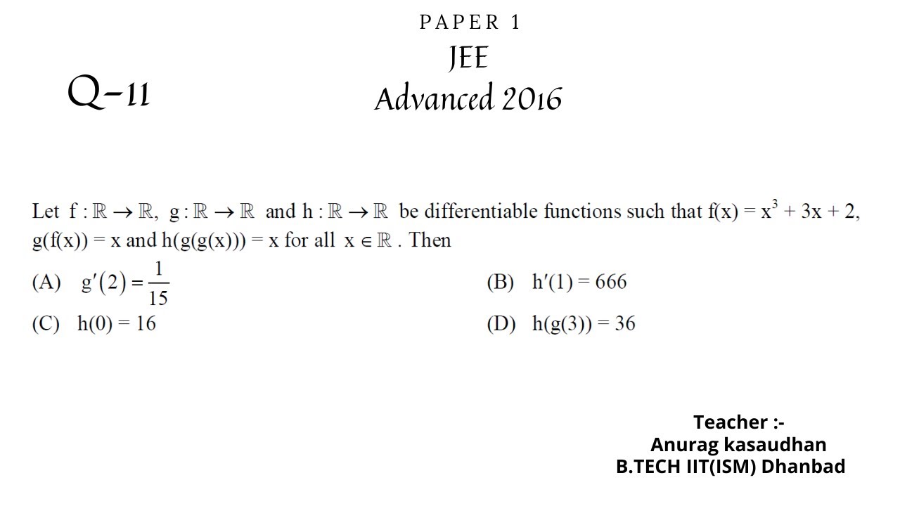 JEE Advanced 2016 Math Paper 1 (Q 11) solution | IIT JEE Maths| #jeeadvanced2016 #projecteducation