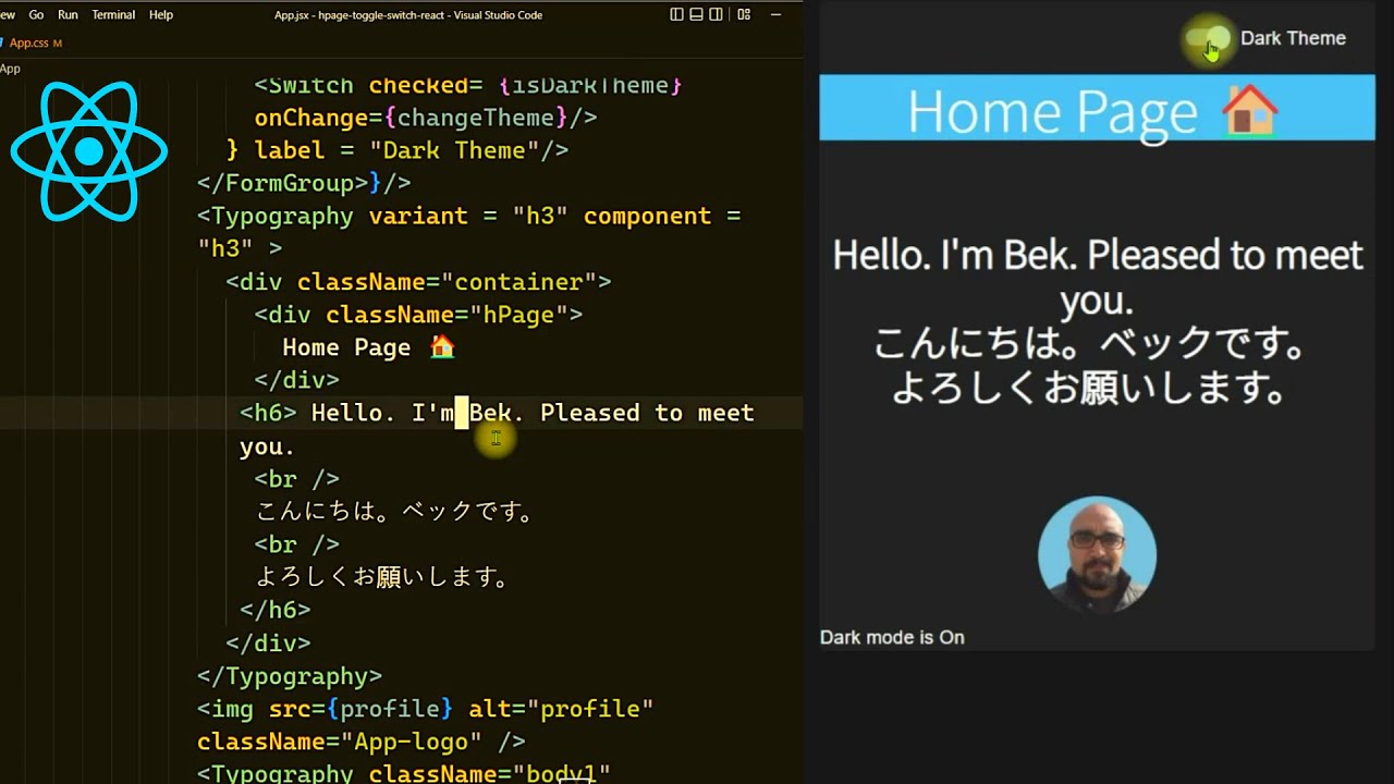 ASMR Programming - Coding minimalist page with Dark and Light toggle switch with React - No Talking