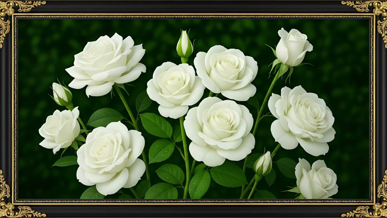 Beautiful White Roses Symbol of Peace Love and Purity 4K Nature Relaxation | Art Framed Screensaver