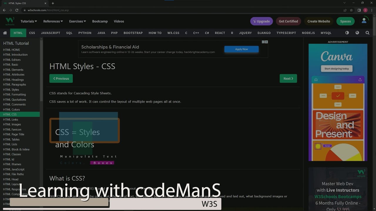 (SCRAPPED) Master HTML with W3Schools:  HTML Styles - CSS