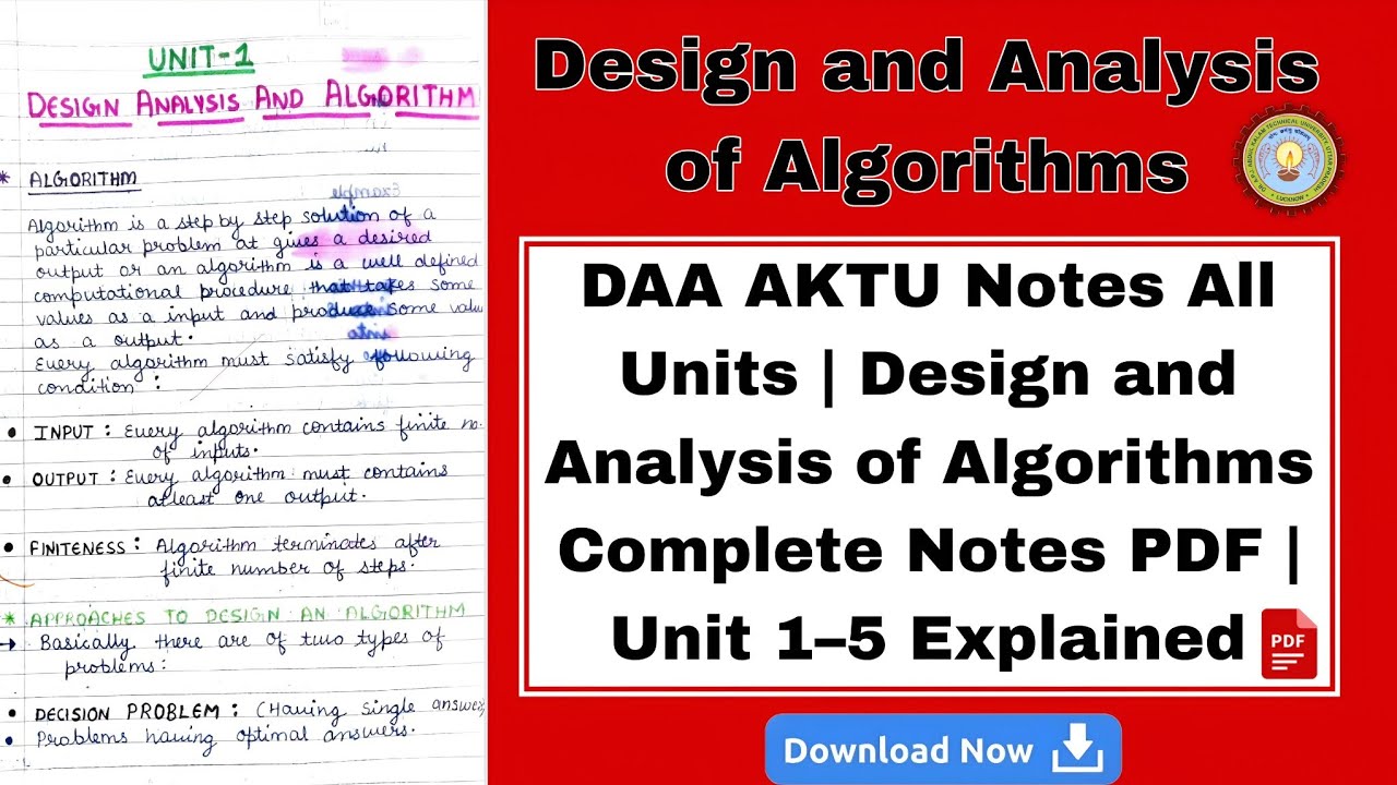 DAA AKTU Notes All Units | Design and Analysis of Algorithms Complete Notes PDF | Unit 1–5 Explained