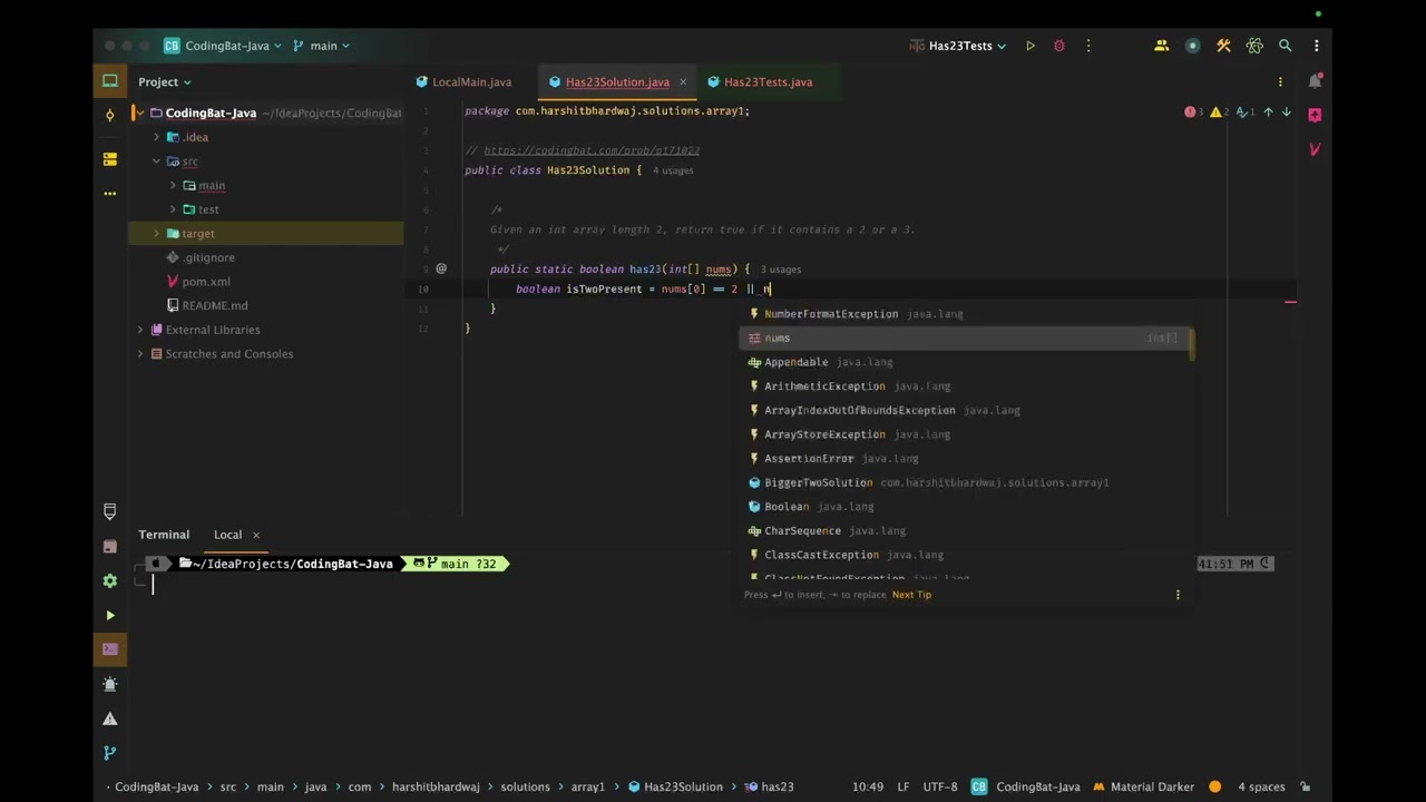 CodingBat Java | Array-1 Section | has23