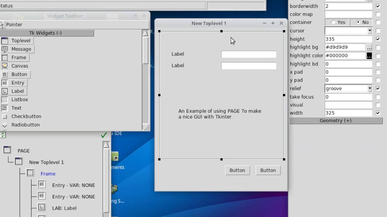 PAGE Generator Python - Tkinter GUI Builder