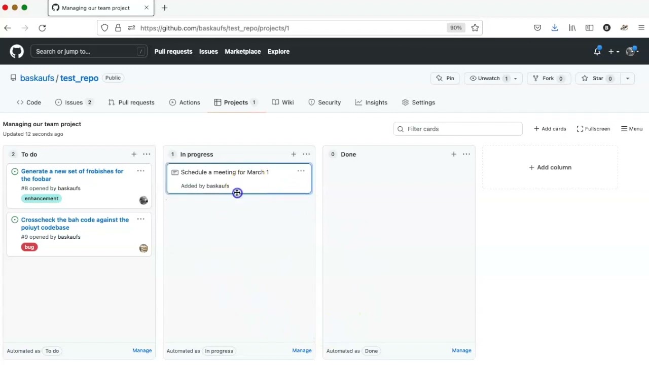 042c Creating cards in a GitHub project