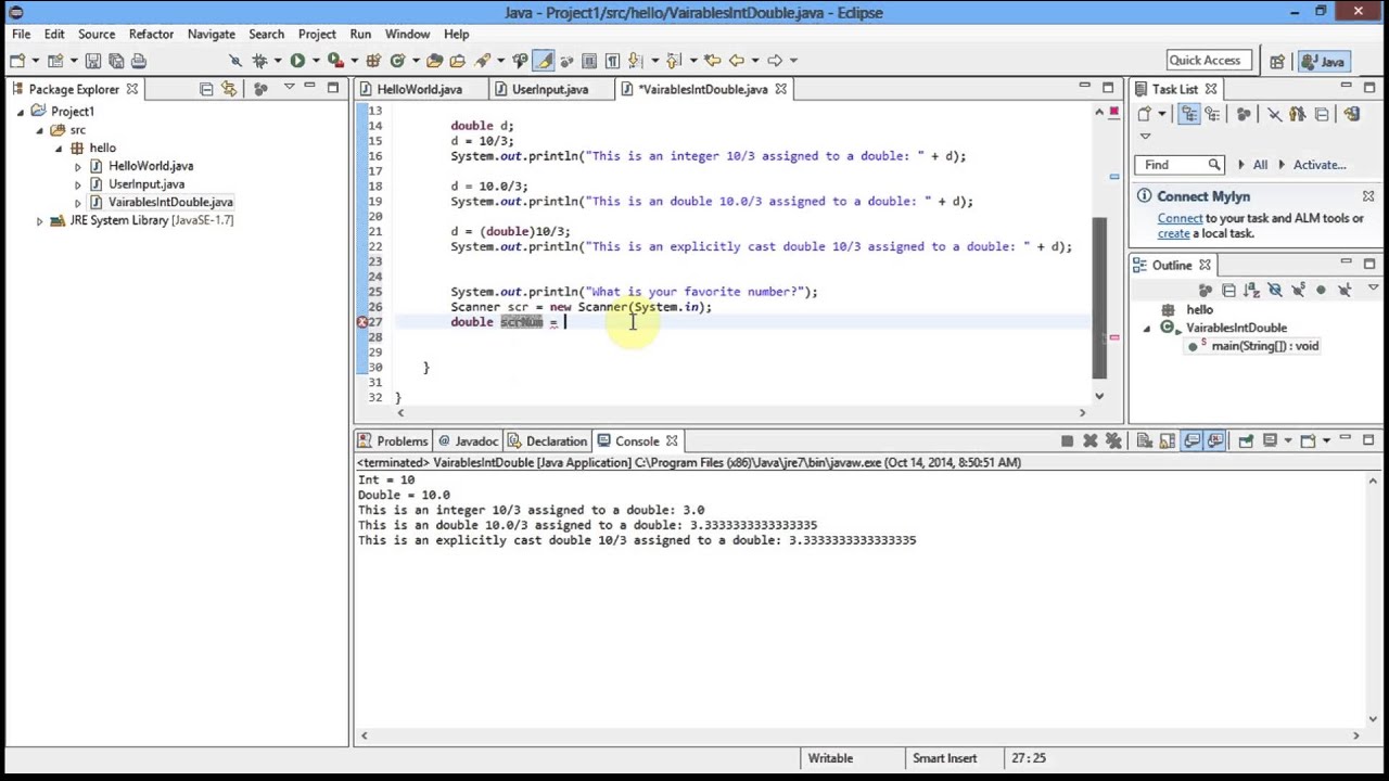 Java: 4 : Variables  Int, Double and Math