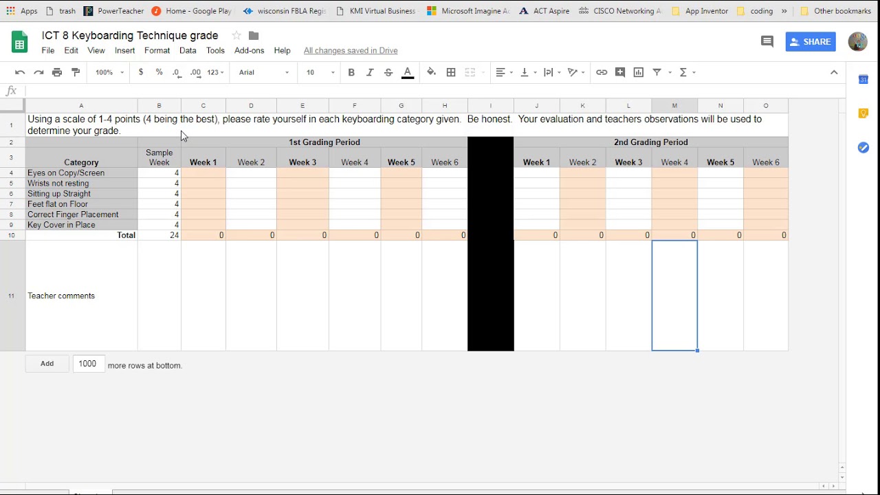 Keyboarding Self Evaluation form