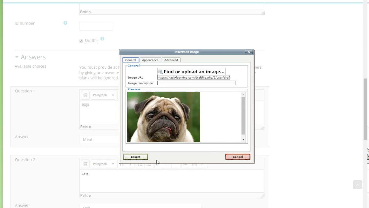 Moodle 3 create a matching question