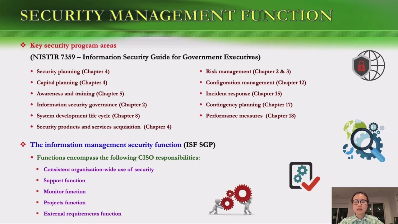 Cybersecurity Assurance  Chapter 4  Part 1 - Security Management Function