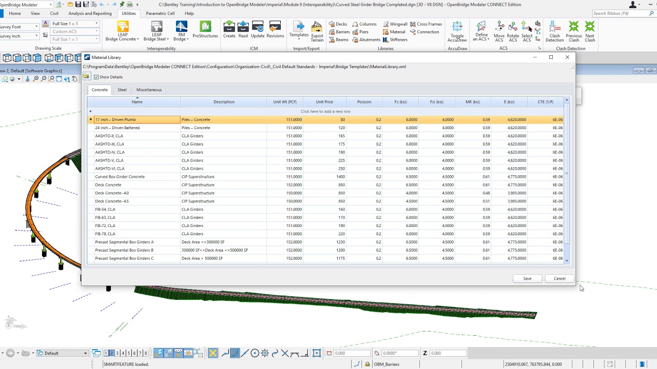 Material and cost libraries in OpenBridge Modeler
