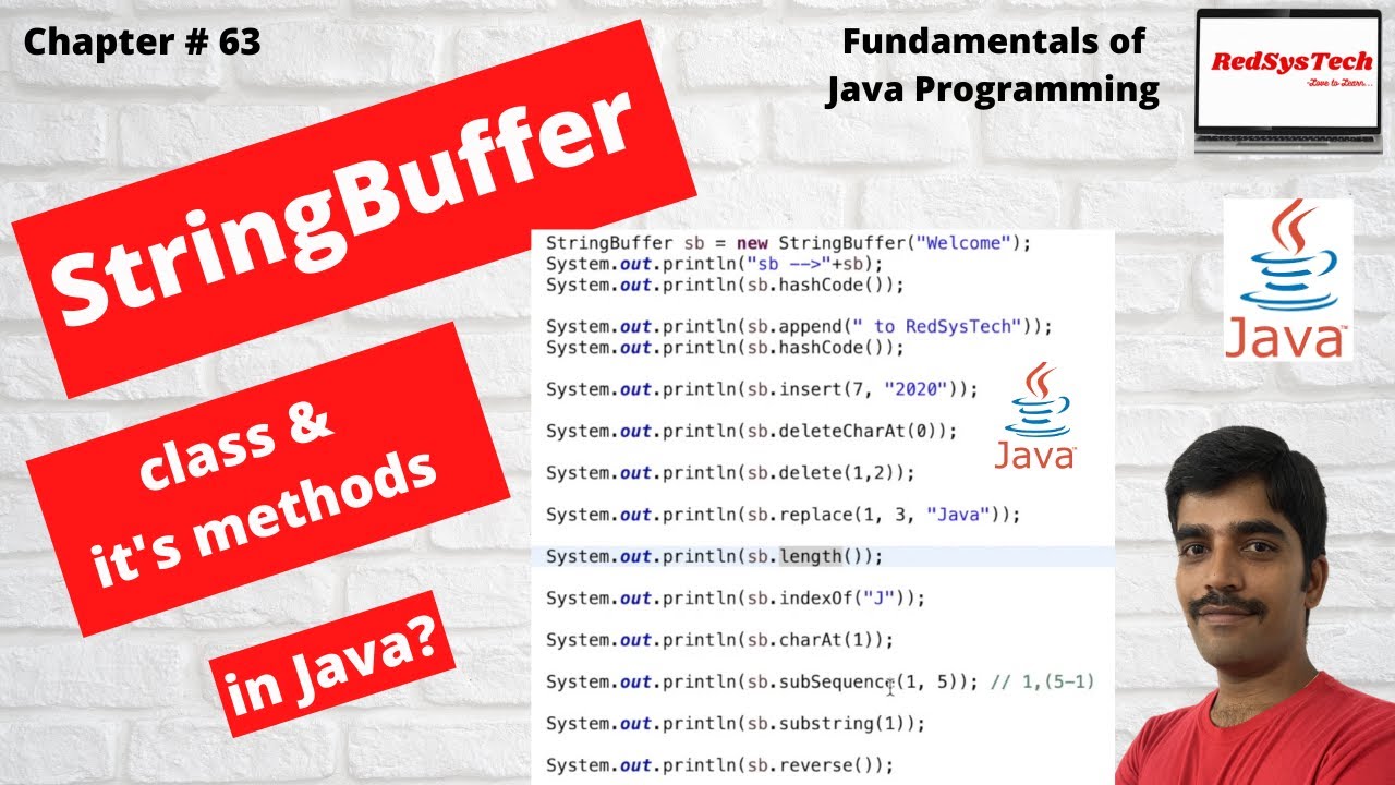 # 63 stringbuffer java | stringbuffer class | java stringbuffer | Java Tutorial from RedSysTech