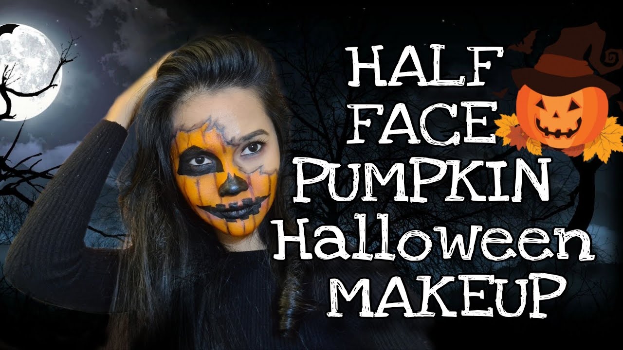 Easy Half Face Pumpkin Halloween Makeup