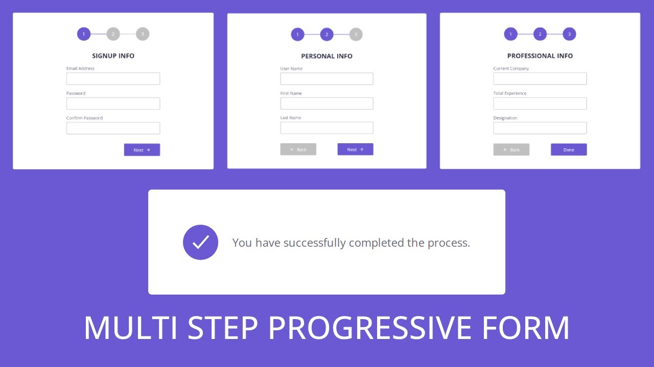 How to create the Multi Step Progressive Form Using HTML CSS and Javascript | Multi Step Form